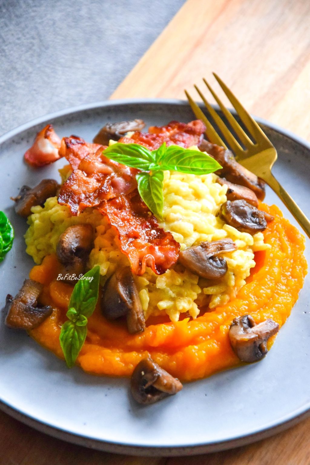 Risotto z ricottą i pieczarkami z dyniowym purée - Be Fit Be Strong