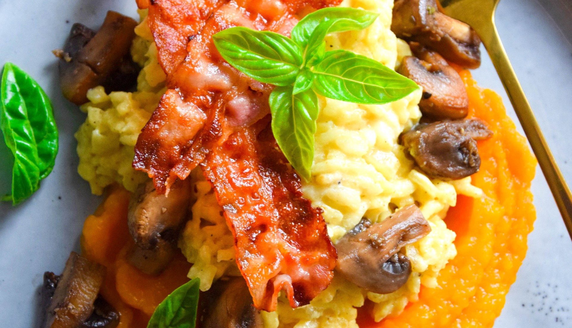 Risotto z ricottą i pieczarkami z dyniowym purée - Be Fit Be Strong